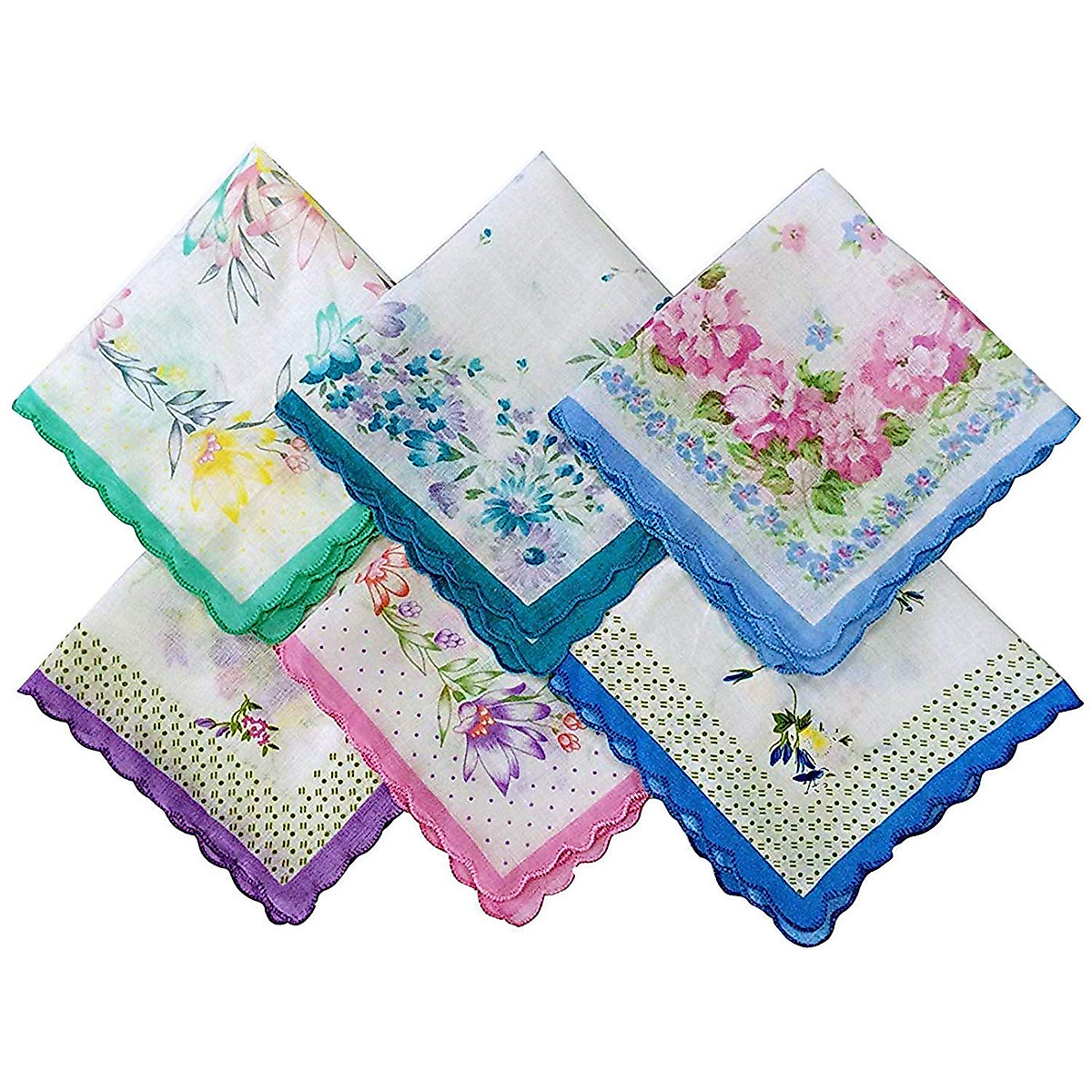 Forlisea 10 Pieces Womens Beautiful Cotton Floral Handkerchief Wendding Party Fabric Hanky