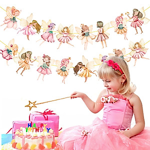 Fairy Party Banner Flower Fairy Banners 2Pcs Fairies Birthday Party Cutout Decorations for Fairy Tale Wonderland Baby Shower Supplies
