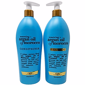 OGX Renewing Moroccan Argan Oil Shampoo and Conditioner Pump Bottle Salon Size Set (2 x 25.4 Oz)