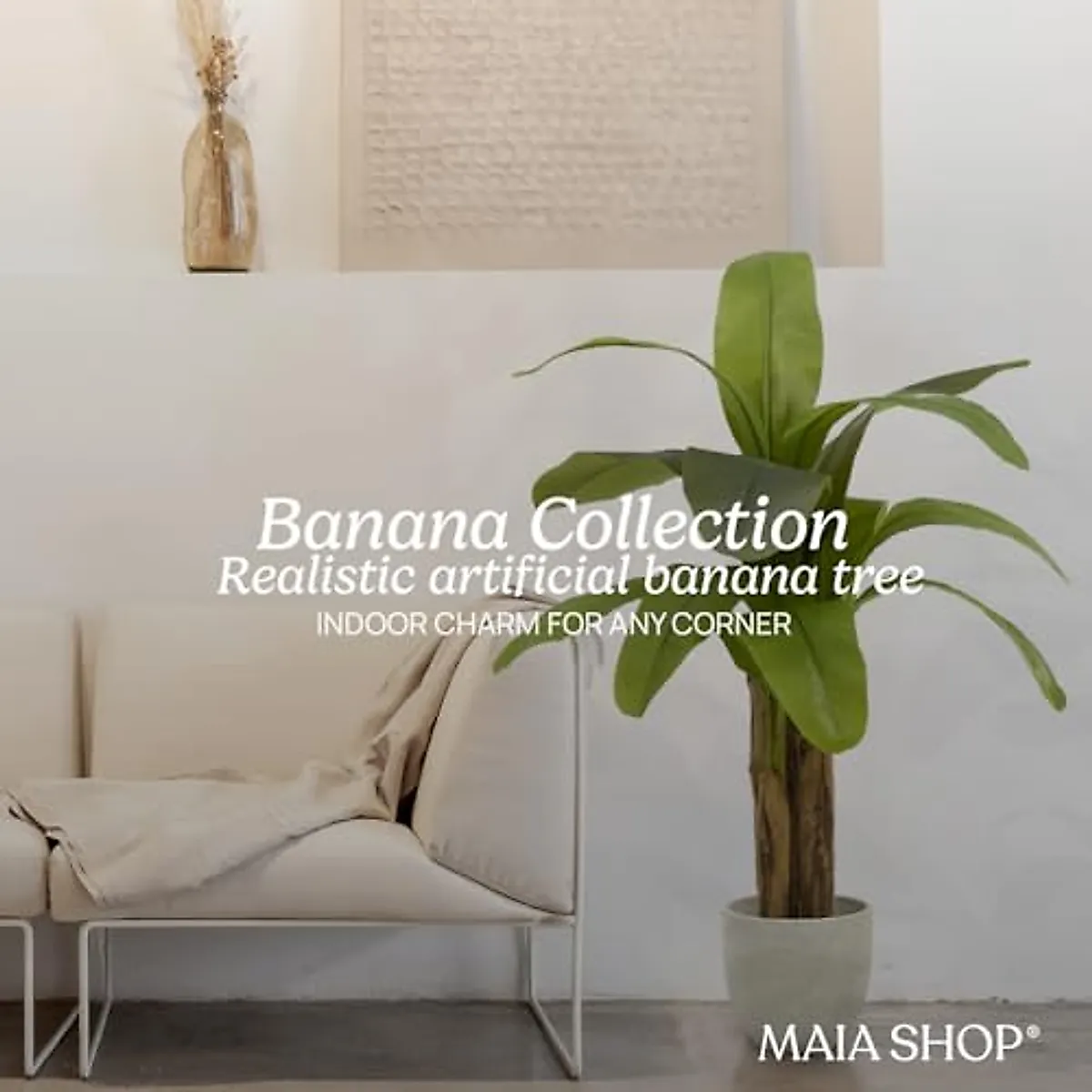 Maia Shop 4ft Artificial Banana Tree, Fake Plants for Home Decor, Natural Wood Trunk