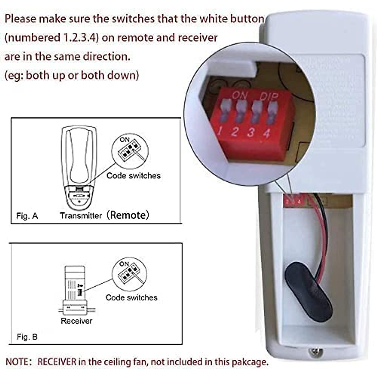 Ceiling Fan Remote Control Replacement for Hampton Bay Hunter UC7078T CHQ7078T CHQ8BT7078T L3H2003FANHD Fan-HD Fan-HD6 RR7078TR, with Reverse