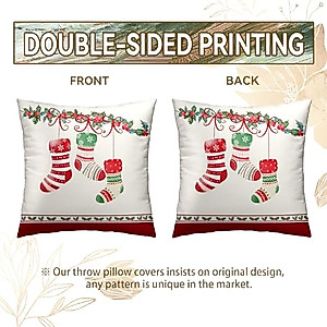 Cryfox Merry Christmas Pillow Covers 18x18 Set of 2 Winter Christmas Ball Ornament Stocking Pillow Cases Cotton Pillowcase Christmas Art Decor Throw Pillow Covers Standard Size for Couch Bed Sofa