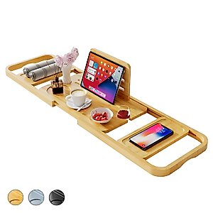 Premium Bathtub Tray Caddy - Expandable Bath Caddy Tray - Adjustable Bamboo Bath Caddy Tub Table - Unique House Warming Gifts New Home - Nature Bamboo