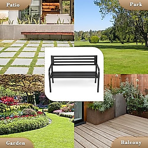 Athena Collection 50" Garden Bench Outdoor Patio Bench with Backrest, Cast Iron Metal Frame Porch Bench Park Farmhouse Bench Weatherproof Furniture for Backyard Lawn Garden Entryway, Black