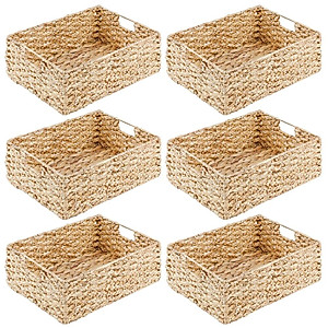 mDesign Hyacinth Braided Woven Kitchen Basket Bin with Built-in Handles for Organizing Kitchen Pantry, Cabinet, Cupboard, Countertop, Shelves - Holds Food, Drinks, Snacks - 6 Pack - Natural/Tan