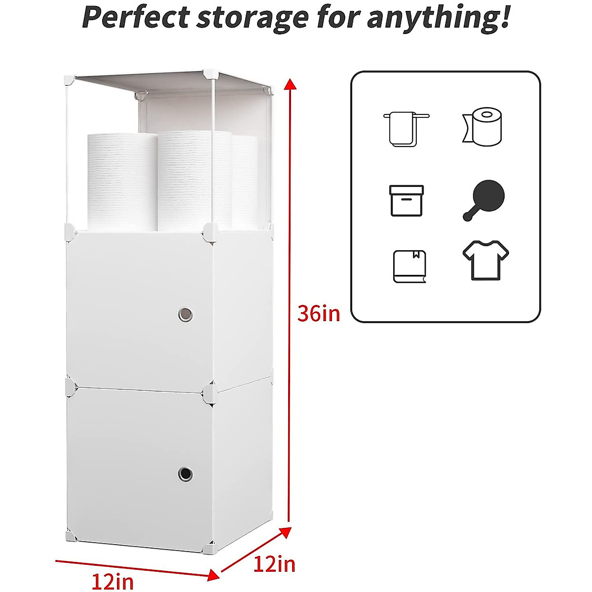 Aetic 3 Tier Cube Storage Storage Bathroom Storage Cabinet Bathroon Organizer Free Standing Side Storage Cubes with Doors 3 Cube White