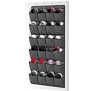 Meerainy Over the Door Shoe Organizer,Large 24 Pockets Hanging Shoe Rack with Sturdy Hooks,Space Saving Shoes Storage Hangs on Closets Pantry for Shoes, Sneakers High Heeled Shoes 24.8''*68.9''