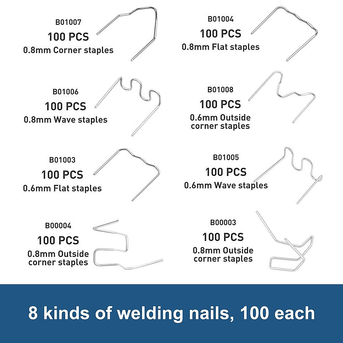 Kingsea 800PCS Hot Staples Plastic Repair Kit,Plastic Welding 8 Types Stainless Steel Staples For Plastic Welder Kit Welding Machine Bumper Repair Staples Tool Kit for All Cars
