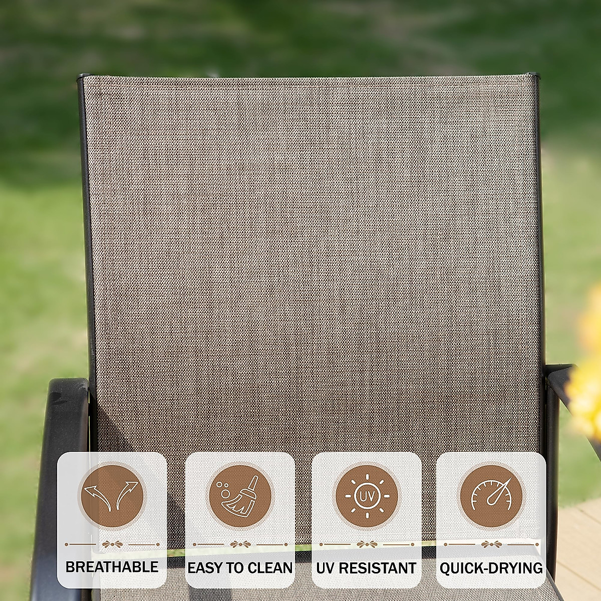 HERA'S HOUSE Patio Dining Chairs Set of 6, 36" Textilene Fabric Outdoor Chair with Wrought Iron Metal Frame Support 350lbs for Lawn Garden Backyard Kitchen, Brown