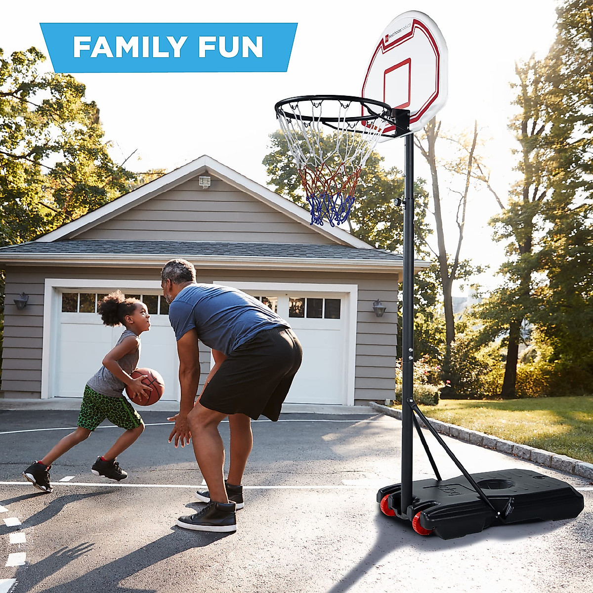 Best Choice Products Kids Height-Adjustable Basketball Hoop, Portable Backboard System w/ 2 Wheels, Fillable Base, Weather-Resistant, Nylon Net, Adjusts from 70.5in to 82.3in