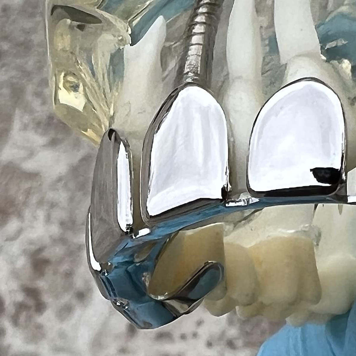 Grillz Silver Tone Permanent Cuts Perm Cut Six Top Teeth Pre-Made Hip Hop Mouth Grills