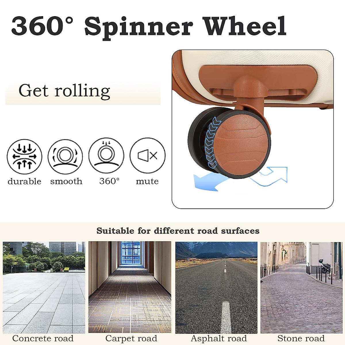 Somago- Hardshell Lightweight ABS Travel Luggage 20’’+24’’+28’’ Sets Suitcase with TSA Lock& 8 silent Swivel Wheels, Diamond Pattern Surface and YKK Zipper With 2 pcs Bags (Beige)