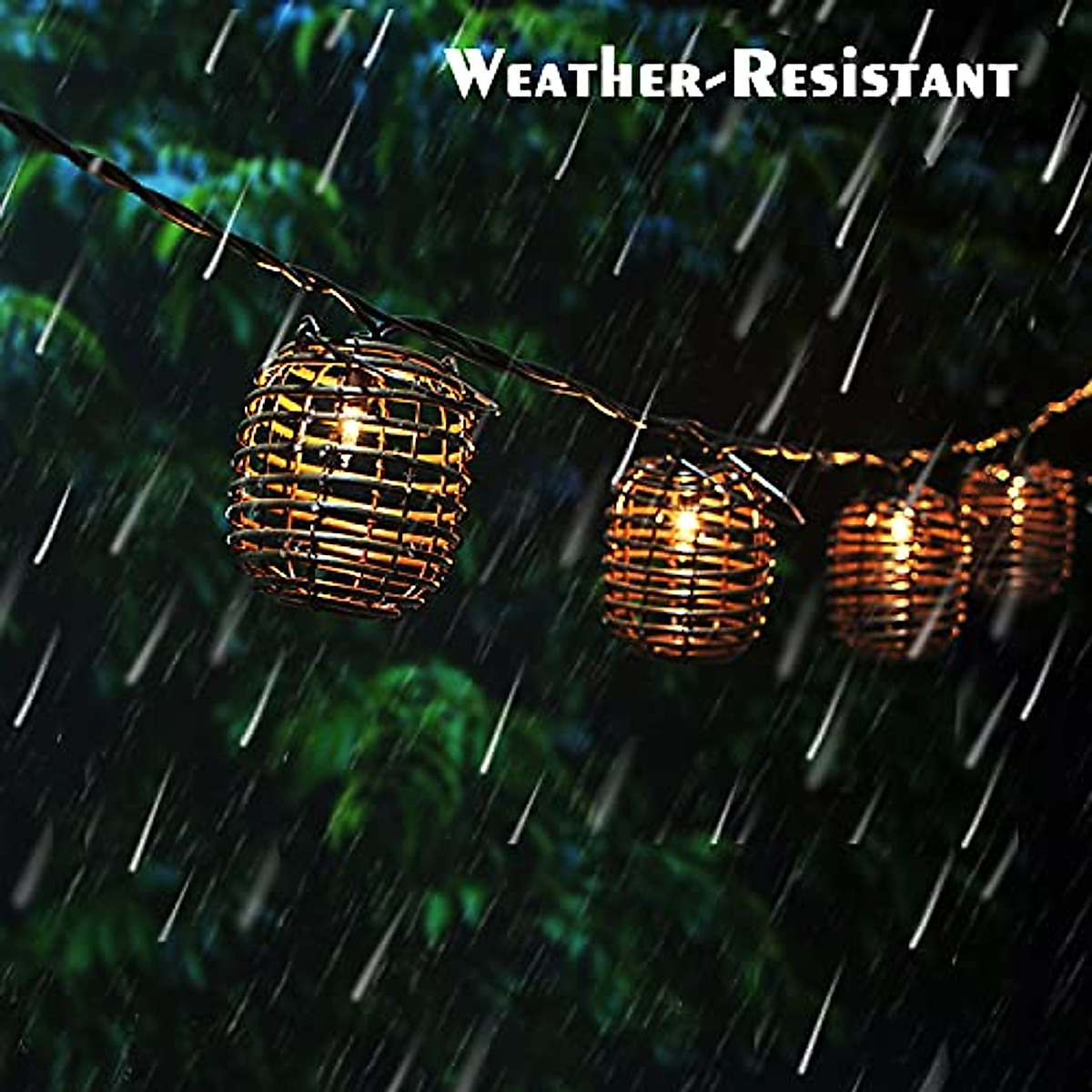 Outdoor String Lights，Solar Operated 10 Mini Bulbs Drum-Shaped Lantern String Light, LED Patio Warm White Flashing Waterproof Hanging Decorative String Lights for Garden, Backyard, Christmas, Party.