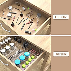HAMOPY Drawer Organizer, 22 Pcs PET Drawer Organizer Set with Nonslip Silicone Pads, 4 Size Clear Drawer Organizer Trays Vanity Dividers Storage Bins for Makeup, Jewelry, Office, Bedroom and Bathroom
