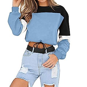 Long Sleeve Sweatshirt for Women THENLIAN Womens Long Sleeve Splcing Color Sweatshirt Pullover Tops Blouse(Blue, XL)