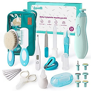 Baby Healthcare and Grooming Kit, 24 in 1 Baby Electric Nail Trimmer Set, Lupantte Nursery Care Kit, Toddler Nail Clippers, Medicine Dispenser, Infant Comb, Brush, etc. Baby Care Products.