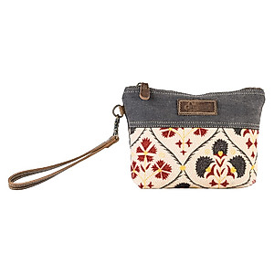 SIXTEASE Women's Fashion Wristlet Small Clutch With Wrist Strap - Vintage Style Zipper Made with Genuine Leather, Upcycled Canvas, Rug, or Hair On - Unique Designs, Hand Stitched - Mink