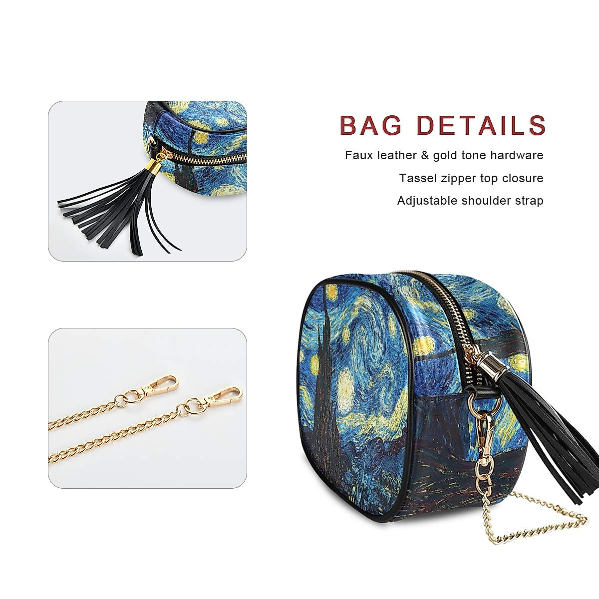 ALAZA PU Leather Small Crossbody Bag Purse Wallet Starry Night Sky Van Gogh Cell Phone Bags with Adjustable Chain Strap & Multi Pocket