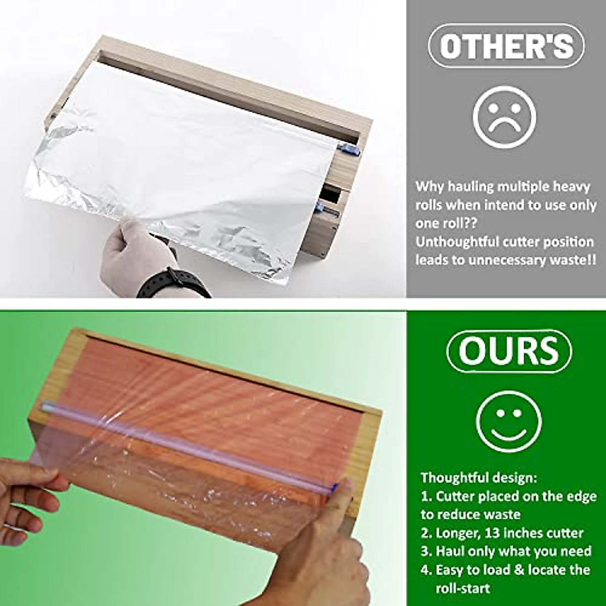 Vacuum Sealer Bag Roll Dispenser with Cutter incl 32 ft 11" Bag Roll - Reusable & Large Bamboo Vacuum Bag Dispenser Fits Most 50 ft Food Saver Bags Rolls - Perfect for Big 12" Rolls of Plastic Wrap, Aluminum Foil and Wax Paper