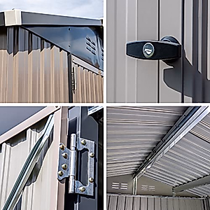 Cover-It 8x6 Metal Outdoor Galvanized Steel Storage Shed with Swinging Double Lockable Doors for Backyard or Patio Storage of Bikes, Grills, Supplies, Tools, Toys, for Lawn, Garden, and Camping, Tan