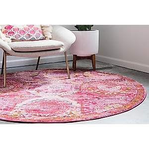 Unique Loom Baracoa Collection Area Rug - Coppelia (8' 4" Round, Pink/ Ivory)