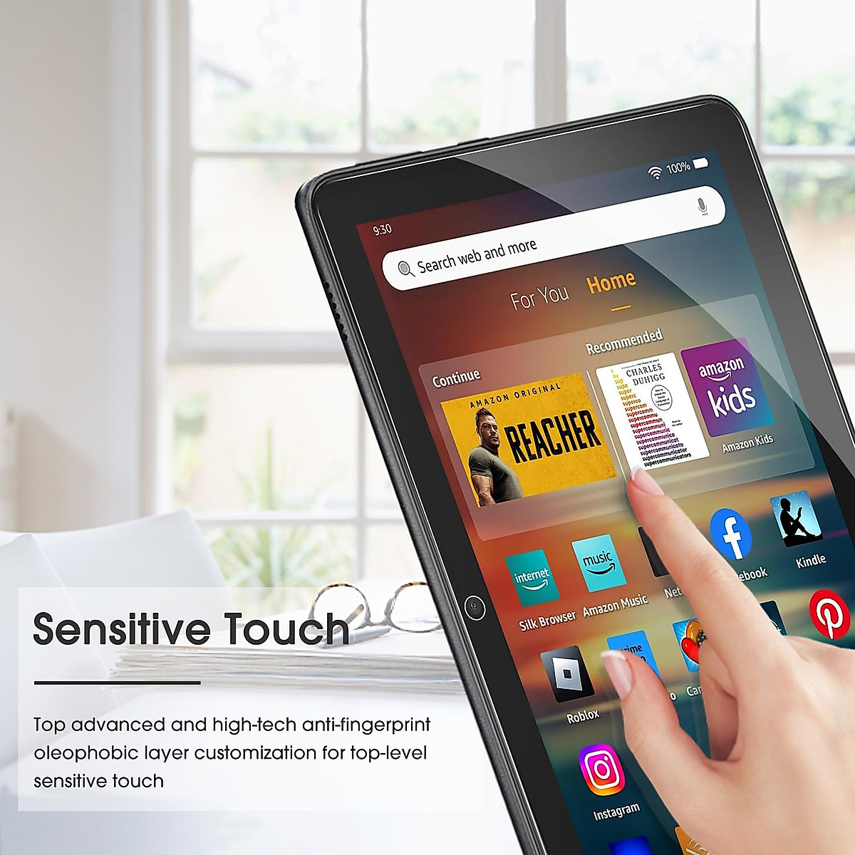 OMOTON Screen Protector for New Amazon Kindle Fire HD 8/8 Plus/Kids/Kids Pro Tablet(2024/2022/2020, 12th/10th Generation, 8 inch), Tempered Glass/9H Hardness/Case Friendly, 2 Pack