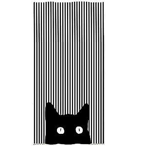 SLHETS Cute Black Cat Hand Towels 13.6 X 29' Black and White Striped Bath Towels Soft Absorbent Kitchen Dish Towels for Household Daily Use | Home Decoration | Carry-On Hotel Gym Spa