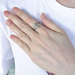 Hioed 925 Sterling Silver Feather Inspirational Jewelry Ring Adjustable Dainty Wrap Open Rings for Women
