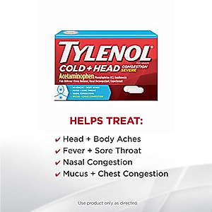 Tylenol Cold + Head Congestion Severe Medicine Caplets for Fever, Pain & Congestion Relief, 24 ct.