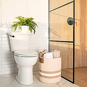 South of Maine Large Blanket Basket with Vegan Leather Handles. Cotton Rope Basket for Blankets, Laundry, Toys, Throw Pillows, Towels. Large Storage Basket for Living Room, Bedroom, Nursery. 14.5x16"