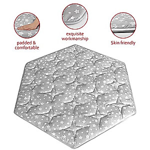 Hexagon Playpen Mat Compatible with POP 'N GO Baby Playpen, 59 Inch Hexagon Playpen Mattress Pad, Non Slip and Cushion Play Mat Grey with Star Print