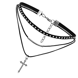 Flongo Womens Gothic Vintage Flannelette Rope Cross Rivet Choker Punk Collar Neckband