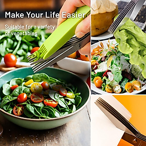 GIEBYIE Herb Scissors, Premium Stainless Steel 5 Blade Kitchen Salad Scissors Dishwasher Safe, Sharp and Convenient 5 Blade Kitchen Scissors with Safety Cover, Herb Stripping Tool and Cleaning Comb