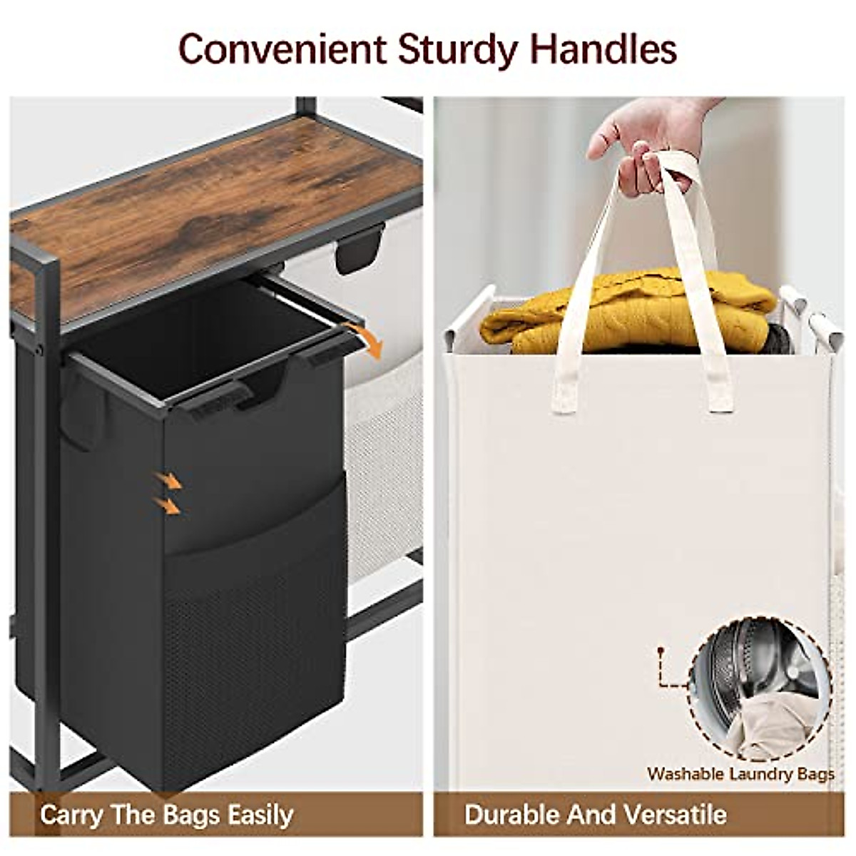 Lulive Double Laundry Hamper, Multifunctional Basket Organizer, 112L Laundry Sorter with Removable Bags and Fabric Handles, Large Top Shelf Laundry Bag for Bathroom, Dorm, Laundry Room