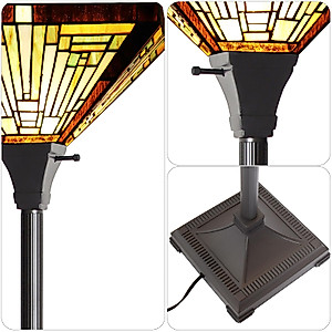 Capulina Tiffany Torchiere Floor Lamp 70" Tall Industrial Blackish Bronze Pole Amber Brown Style Stained Glass Torch Standing Light Decor for Living Room Bedroom Office