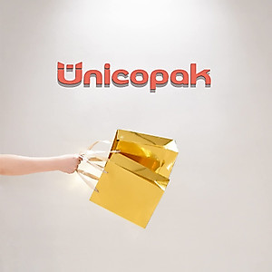UnicoPak Gold Gift Bags Medium Size 8x4x10 20Pcs, Glossy Finish Waterproof Surface with Embossed Pattern, Gift Bags with Handles Gold Gift Bags for Birthday, Party, Wedding, Shopping
