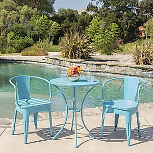 Christopher Knight Home Colmar Outdoor Iron Bistro Set, 3-Pcs Set, Matte Blue