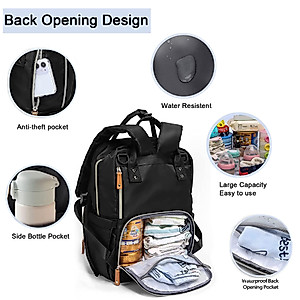 NUNET Diaper Bag Backpack Black W. Portable Changing Pad, Stroller Straps, Large Diaper Bag for 2 Kids (Girls/Boys), Multipurpose Lightweight Travel Back Pack for Moms Dads