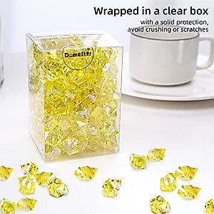 DomeStar Iridescent Yellow Acrylic Ice Rocks, 180PCS Holographic Crushed Ice Dazzling Fake Diamonds Sparkling Plastic Gems for Vases Fillers Table Scatter Decoration Game