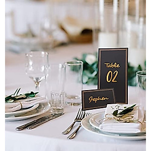 SR Design Pack of 100 Place Cards black with gold border, 20 Table Numbers Cards, 1 Pen in Metallic Gold, Card Table, Table Numbers, Wedding Place Cards, Tent cards