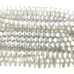 Beadalgo - AAA Quality Natural Moroccan Selenite Round Beads for Healing and Metaphysical Therapy. (8 MM)