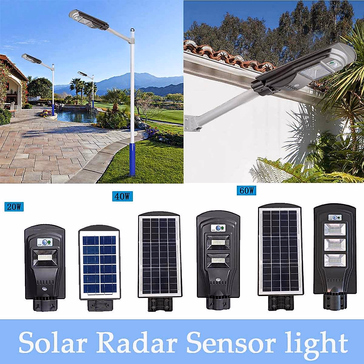 20W/40W/60W LED Solar Power Street Light PIR Motion Sensor Wall Light Waterproof Outdoor Garden Road Pathway Lamp (40w)