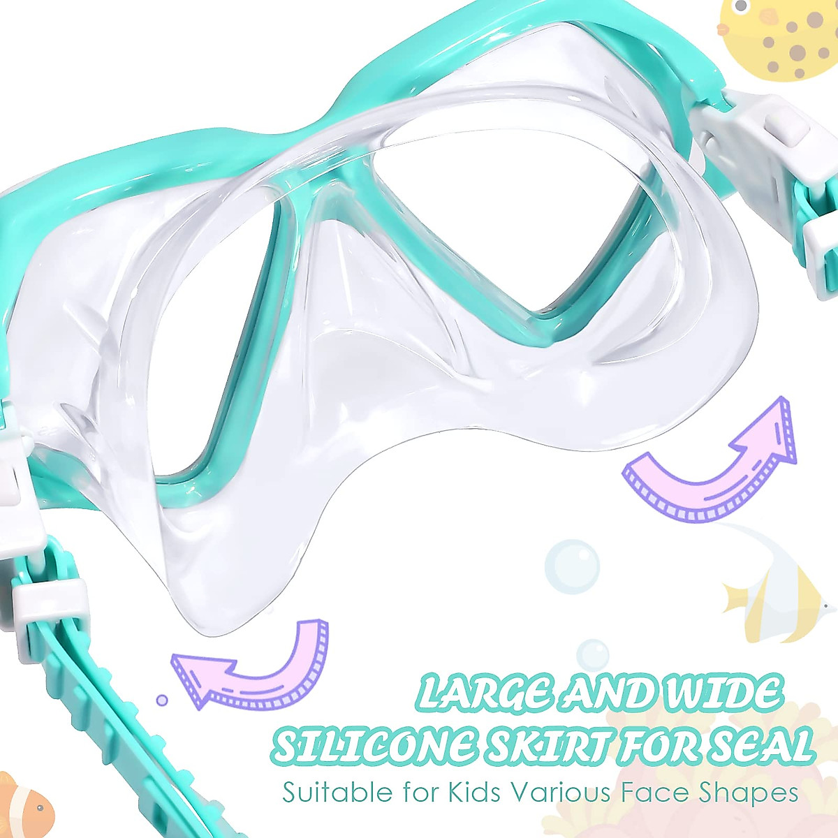 Seago Kids Swim Goggles with Nose Cover Snorkel Mask Scuba Diving Swim Mask Anti-Fog Tempered Glass, Panoramic Clear View Silicone Seal Snorkeling Gear Swimming Goggles for Kids 6-14 Boys Girls Youth