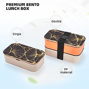 Golden Leaf Adult Lunch Box, Bento Box, With Cutlery Set Of 3, 2 Compartments, Rectangular, Lunch Box For Adults