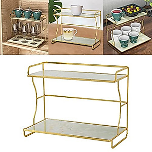 Fenteer 2 Tier Coffee Cup Rack Tray Tea Party Serving Platter for to Clean Easily Access to Food, Light Green Marble Print
