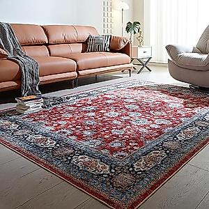 Rugcomf Area Rug 5x7 Washable Rug Boho Rug Soft Non-Slip Non-Shedding Faux Wool Vintage Rug for Living Room, Bedroom Rug, Farmhouse, Dining Room, Indoor, Kids Playroom (Red)