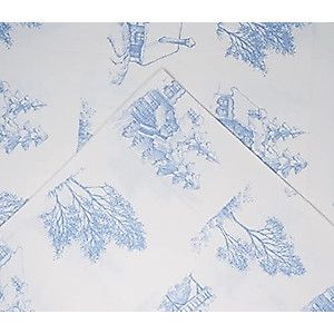 Pointehaven 180 GSM 100% Cotton Flannel Sheet Set - Queen, Scenic Toile Blue - Warm & Cozy - Pre-Shrunk -Deep Pockets - Elastic All Around-Comfy Double Brushed