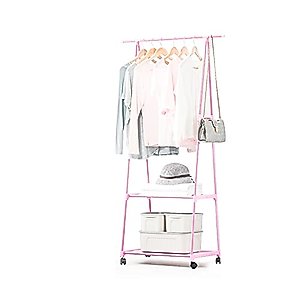 YISONHO Clothes Rack, Garment Rack with Removable Wheels Two-Tier Shelf Clothes Organizer Hanging Handy Storage (Pink)