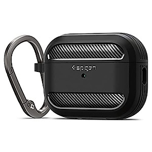 Spigen Rugged Armor Designed for AirPods Pro 2nd Generation Case (USB-C/Lightening Cable) Cover with Keychain - Matte Black
