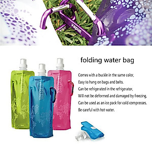 TOPYUEYILIYI 4pcs Foldable Sports Bottle Plastic Water Bag 500ml Collapsible Drink Pouches Bags with Clip Reusable Foldable Plastic Water Bag for Outdoor Sports Biking Hiking Trave